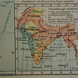 Vintage Map of India 1905 Detailed Original Antique Print Indian ...