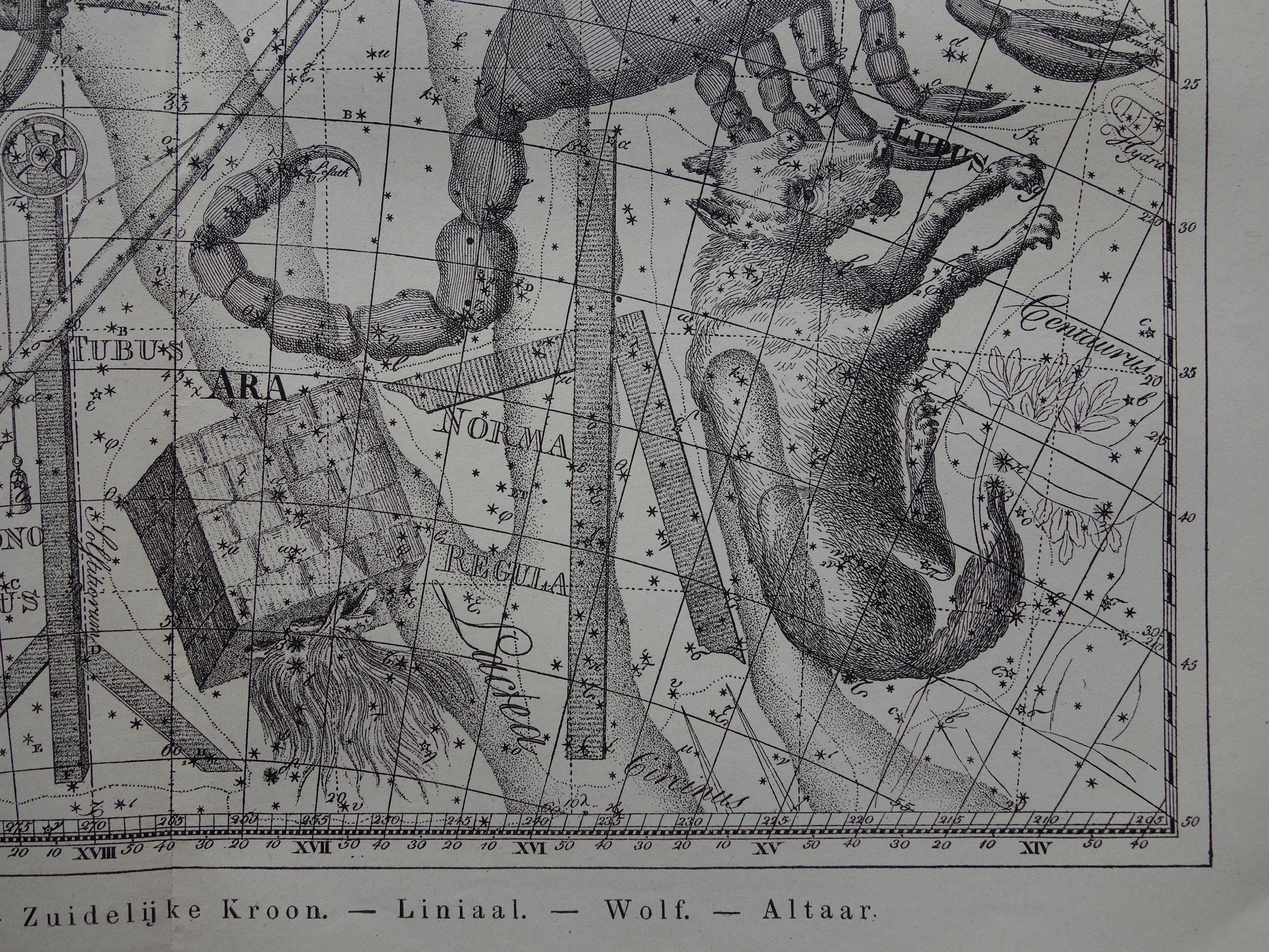 Old Astrology Print Antique Pictures of Scorpio Sagittarius Saggitarius ...