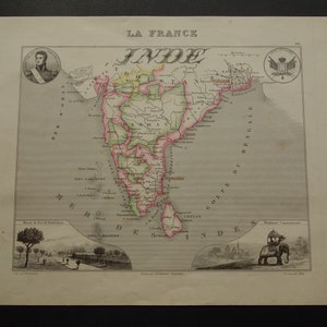 INDIA Old Map of French India 1851 Original Antique Hand-colored Maps ...