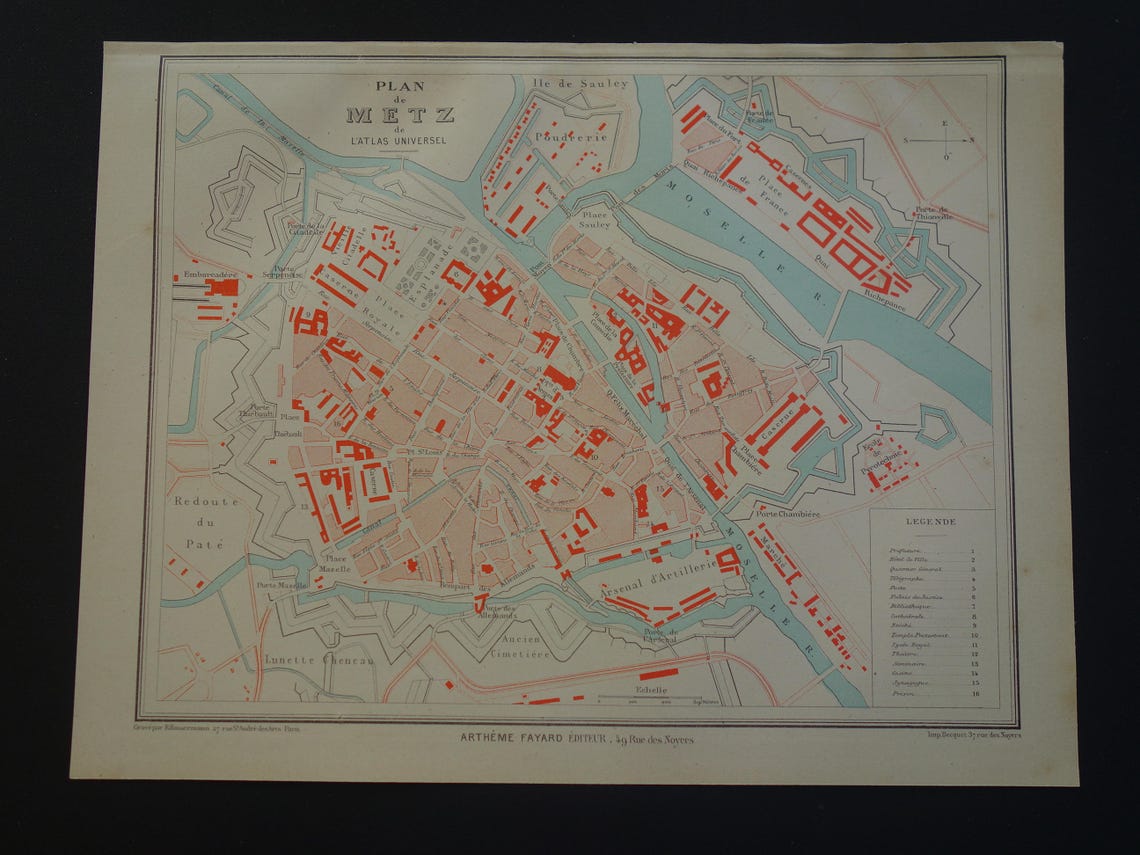 1879 METZ Old Map of Metz France Lovely Original Antique | Etsy