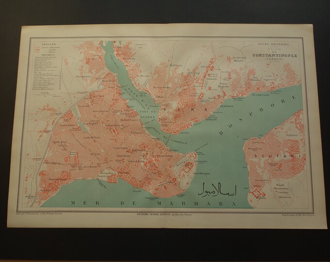 ISTANBUL Antique Map of Istanbul Large 1879 Original Old - Etsy