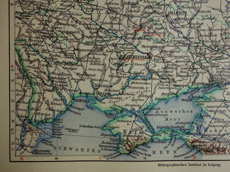 Antique Map of Russia 1913 Original 100 Years Old German Map - Etsy