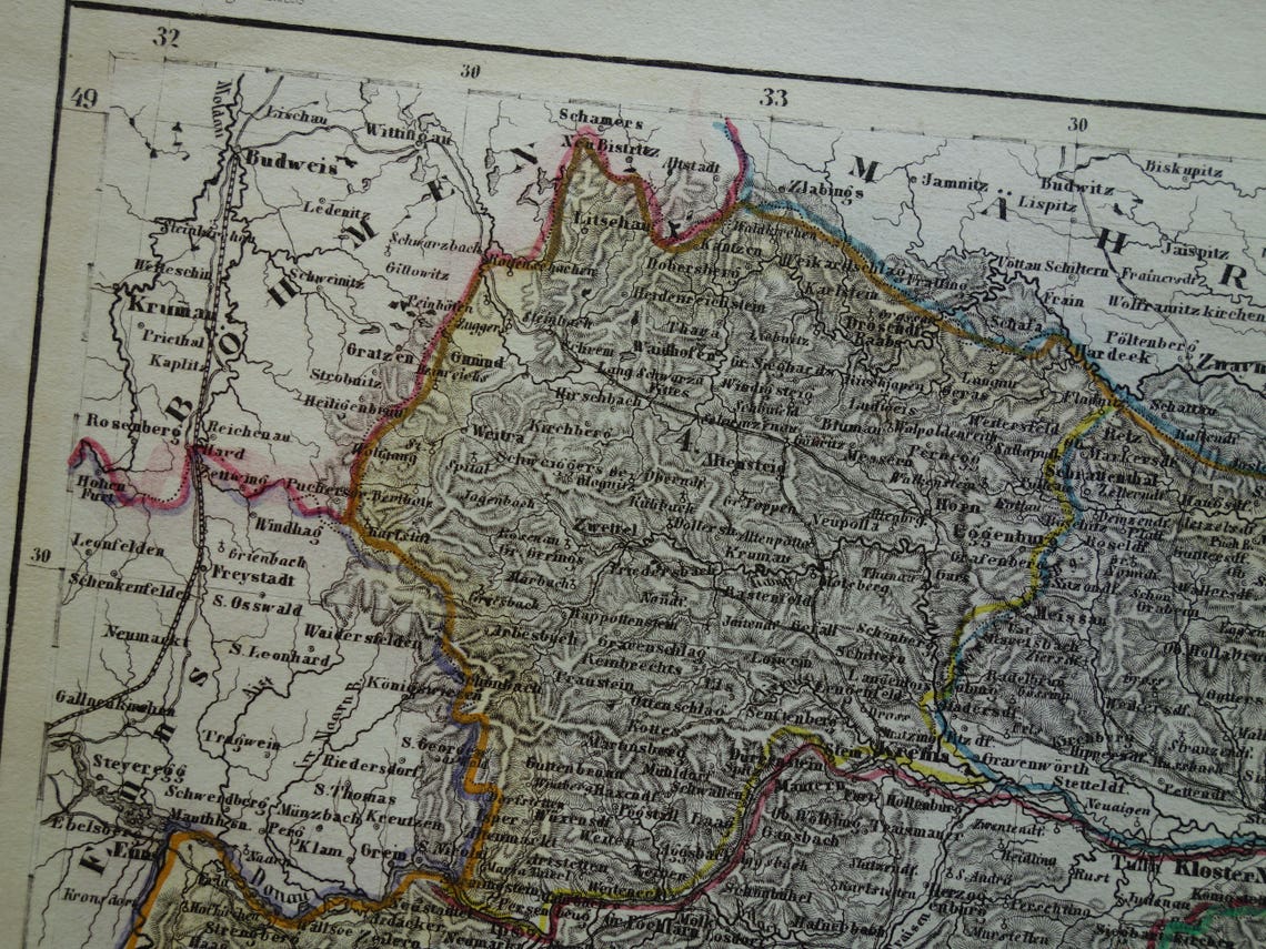 AUSTRIA Old Map of Archduchy 1850 Original Antique Poster of | Etsy