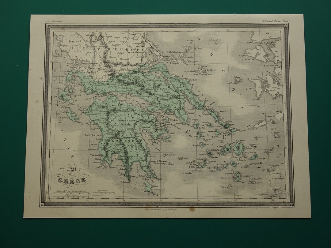 GREECE Map Over 145 Years Old Map of Greece 1877 Antique - Etsy