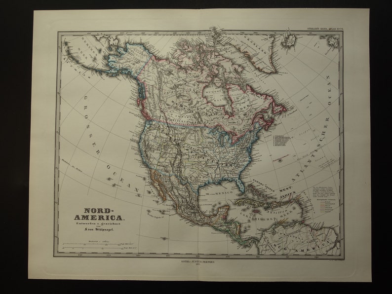 Old Map of North America Large Original Antique Print USA - Etsy