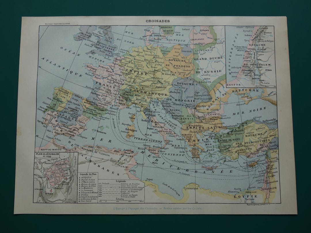 CRUSADES Old Map of Holy Crusade Routes 1902 Original Antique Poster ...