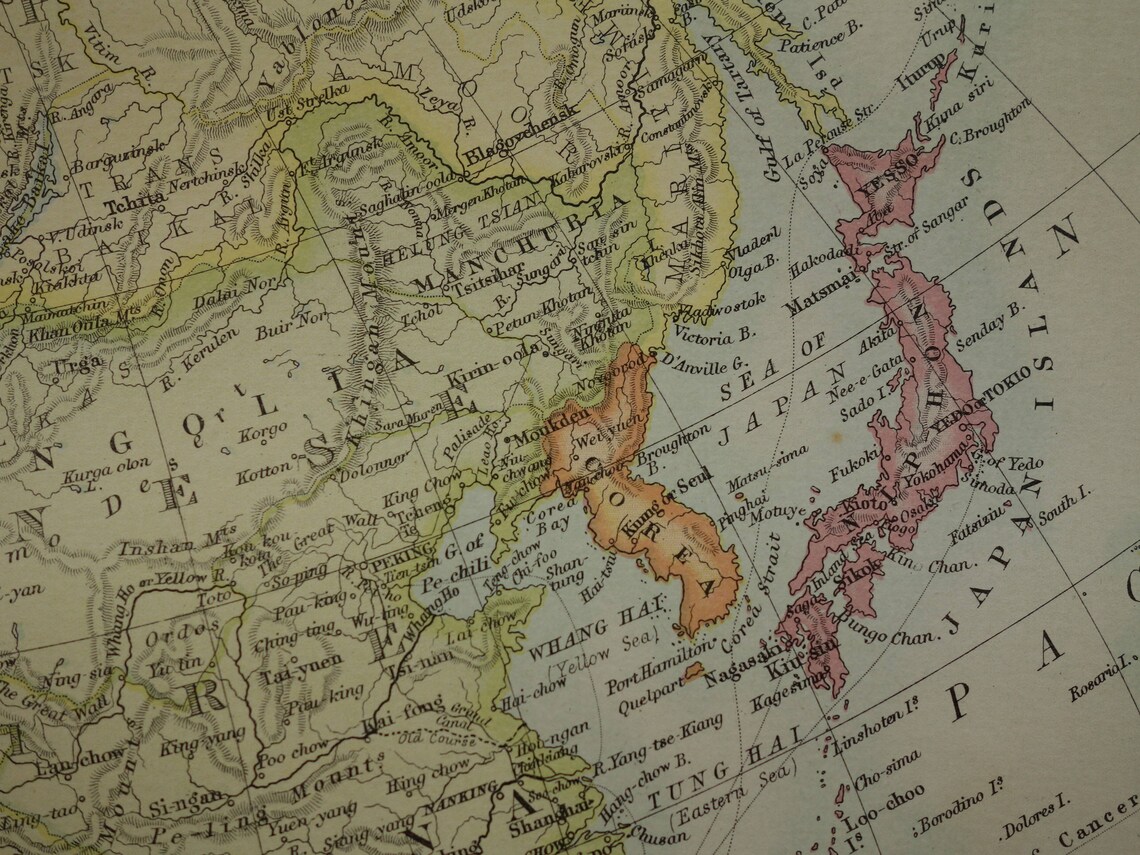 ASIA Old Map of Asia LARGE 1890 Original Antique English Print | Etsy