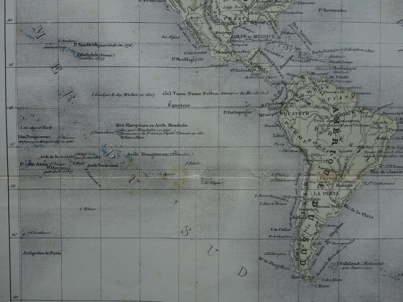 Antique World Map 1858 Original Old French Print About Explorers ...