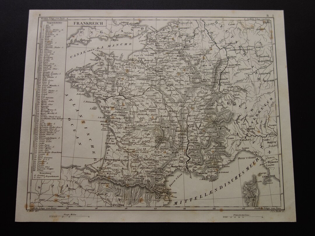 Antique Map of France Original 170 Years Old France Map - Etsy