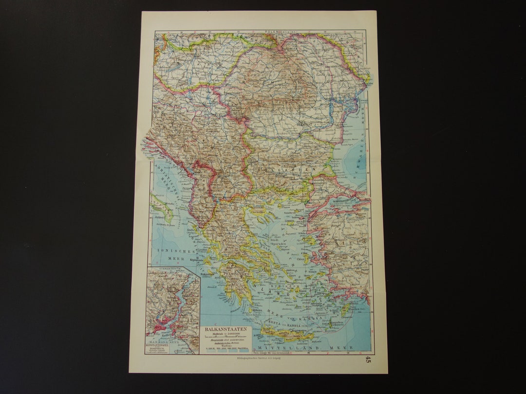 Old Map of the Balkans 1931 Antique Vintage Print About Greece Bulgary ...