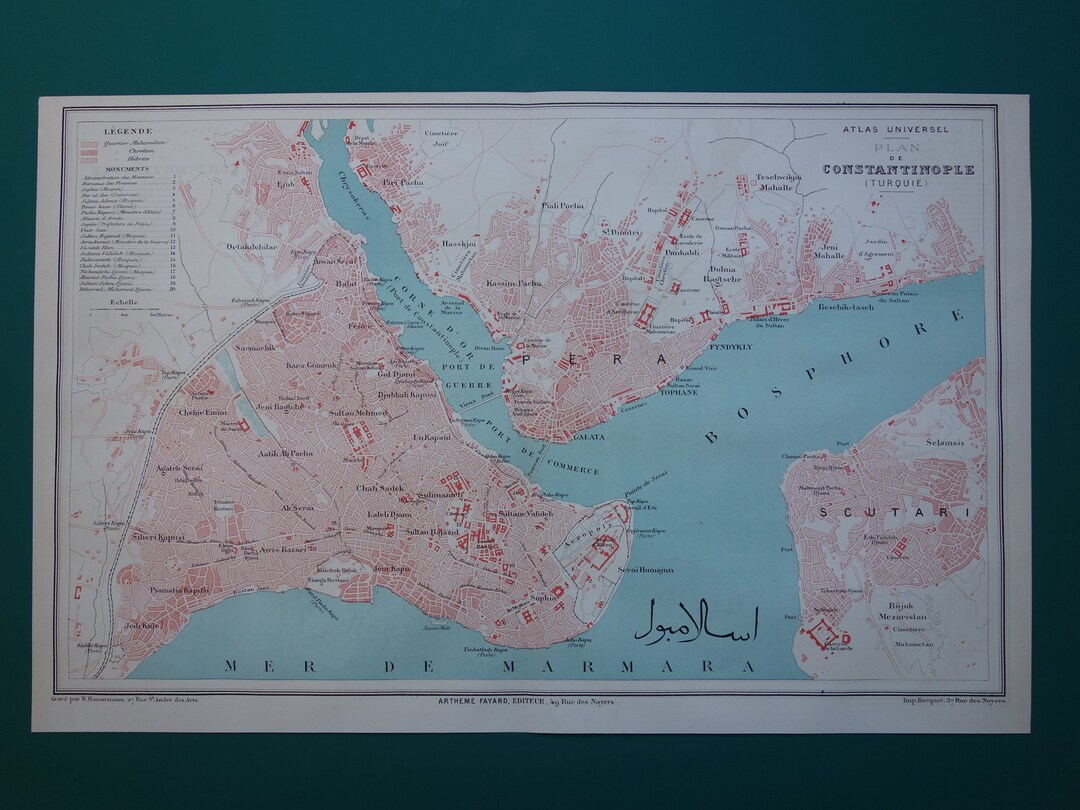 ISTANBUL Antique Map of Istanbul Large 1877 Original Old City Plan ...