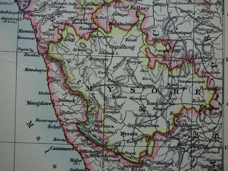 India Old English Map of Southwest India Laccadive Islands Lakshadweep ...