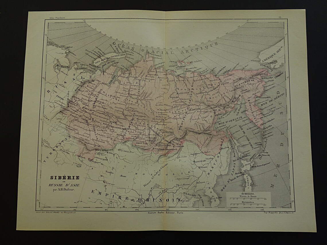 SIBERIA Old Map of Russia 1858 Original Antique French Hand - Etsy