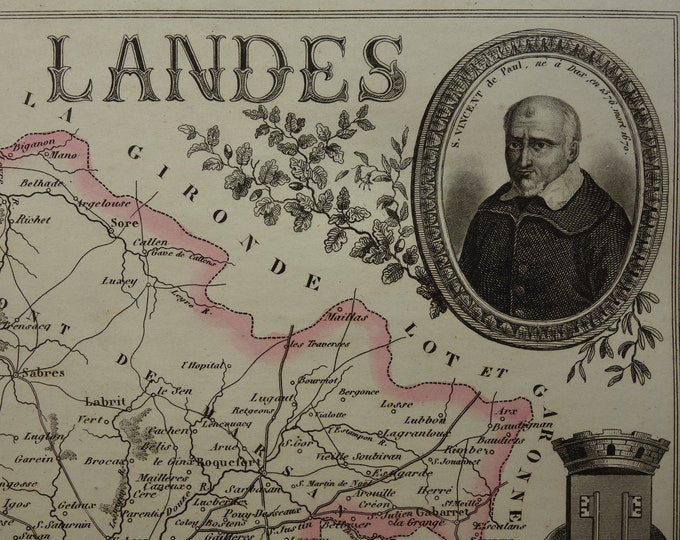 LANDES Old Map of Landes Departement 1851 Beautiful Antique - Etsy