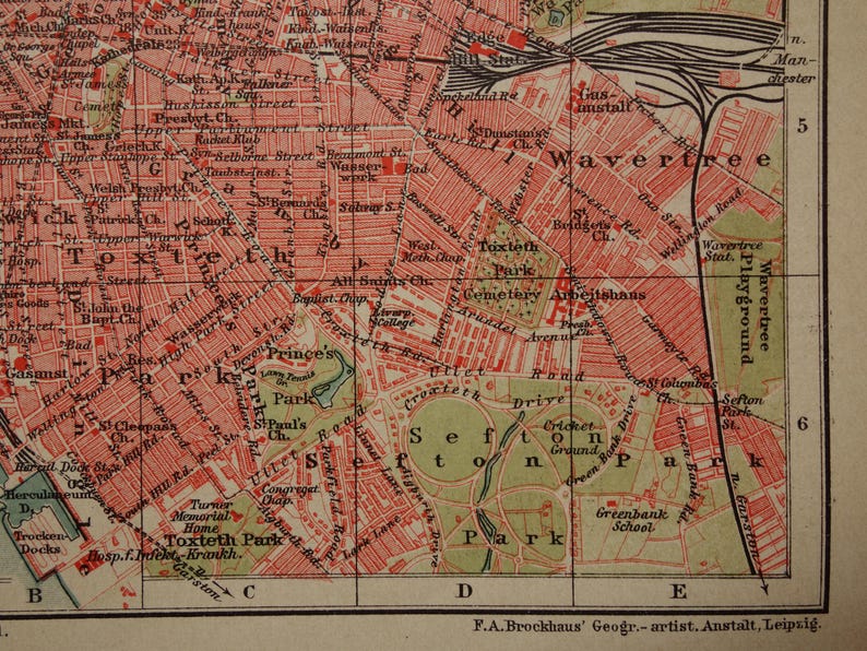 LIVERPOOL Old Map of Liverpool England 1911 Original Antique City Plan ...