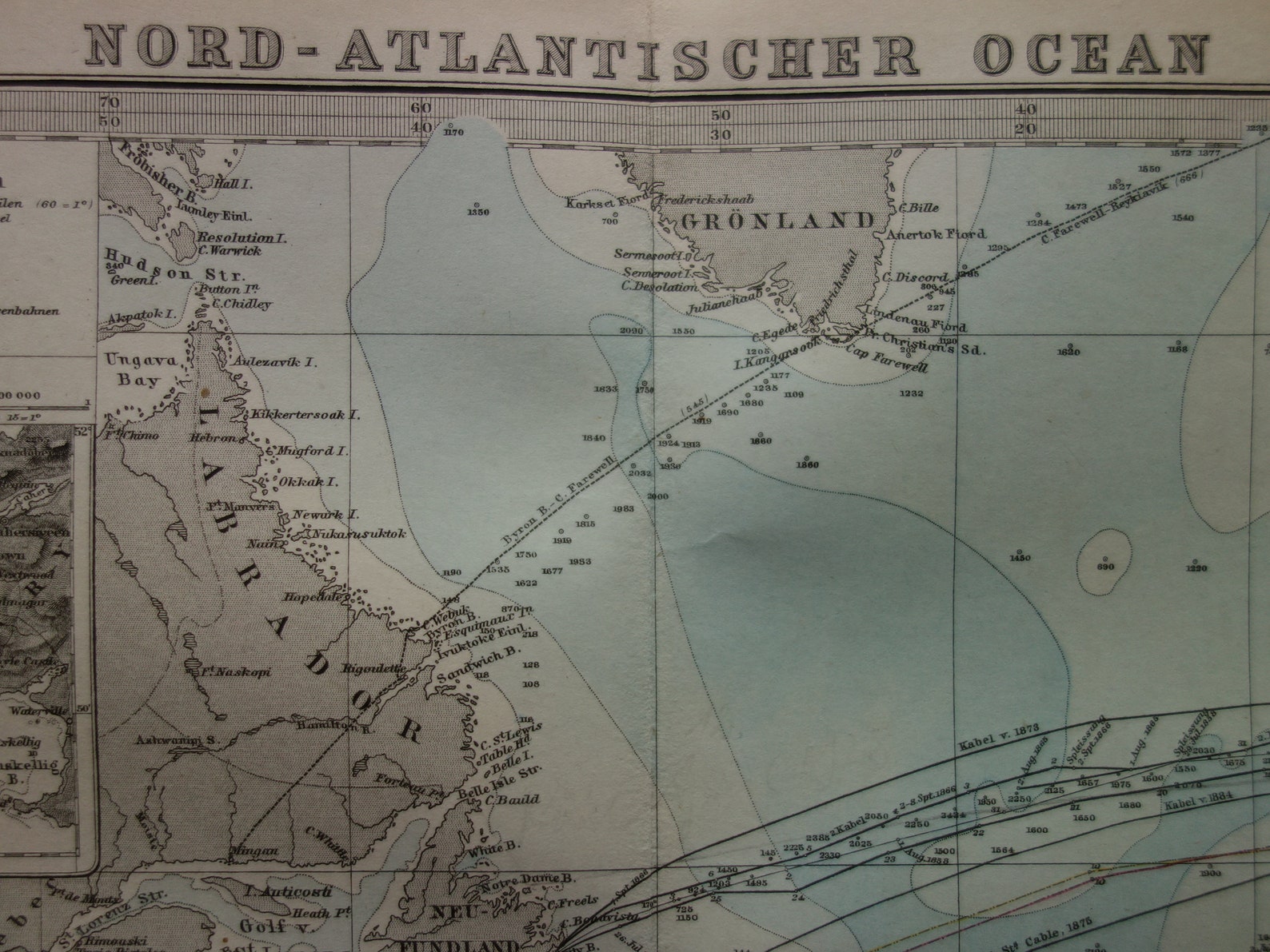 ATLANTIC Ocean Map 1886 Original Large Old Print of Sea Depth | Etsy