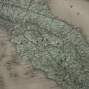 1886 ITALY Old Map of Italy Beautiful Large Antique Print Rome Sicily ...