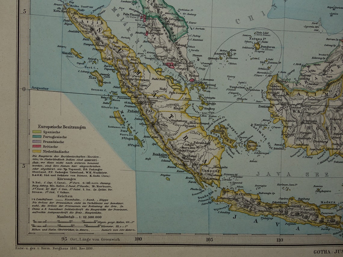INDONESIA Old Map of Malay Archipelago LARGE Original 1886 - Etsy