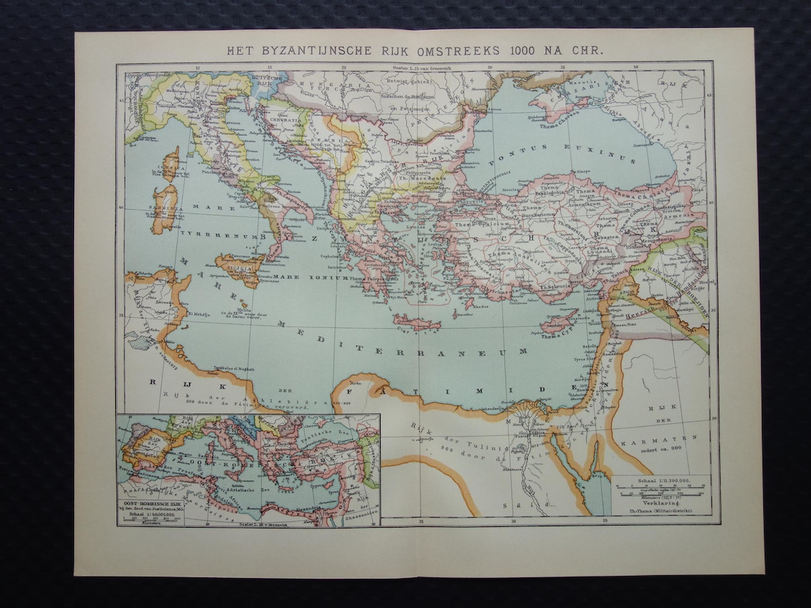 Antique Map of the Byzantine Empire - Original 1915 Old Historic Print ...