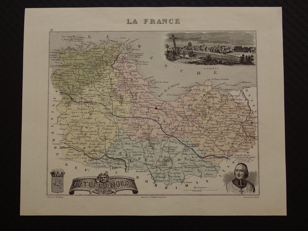1870 Antique Map of Côtes-d'armor Department France - Beautiful Old ...