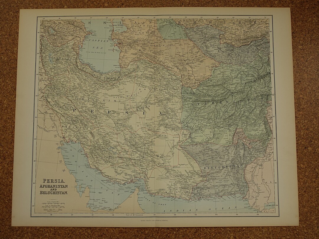 PERSIA Old Map of Persia LARGE 1890 Original Antique Poster of Iran ...