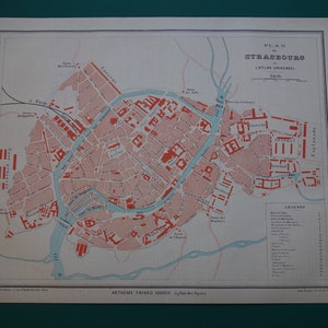 Strasbourg Old Map of Straßburg - Original 1877 Antique Print of ...