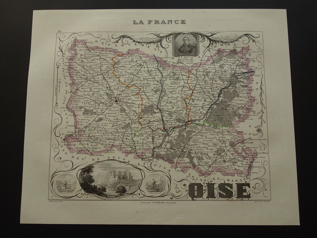 OISE 170 Years Old Map of Oise Department France 1851 Original Antique ...
