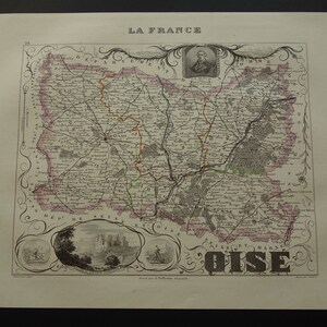 OISE 170 Years Old Map of Oise Department France 1851 Original Antique ...