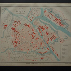 1879 METZ Old Map of Metz France - Lovely Original Antique City Plan ...