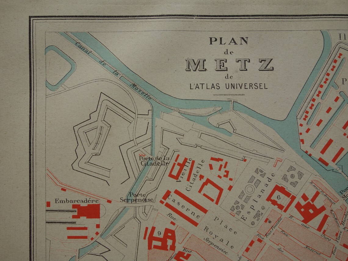 1879 METZ Old Map of Metz France - Lovely Original Antique City Plan ...