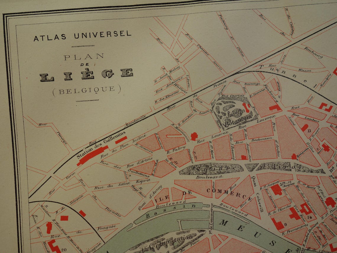 LIEGE Old Map of Liège Belgium 1879 Original Antique City Plan - Etsy ...