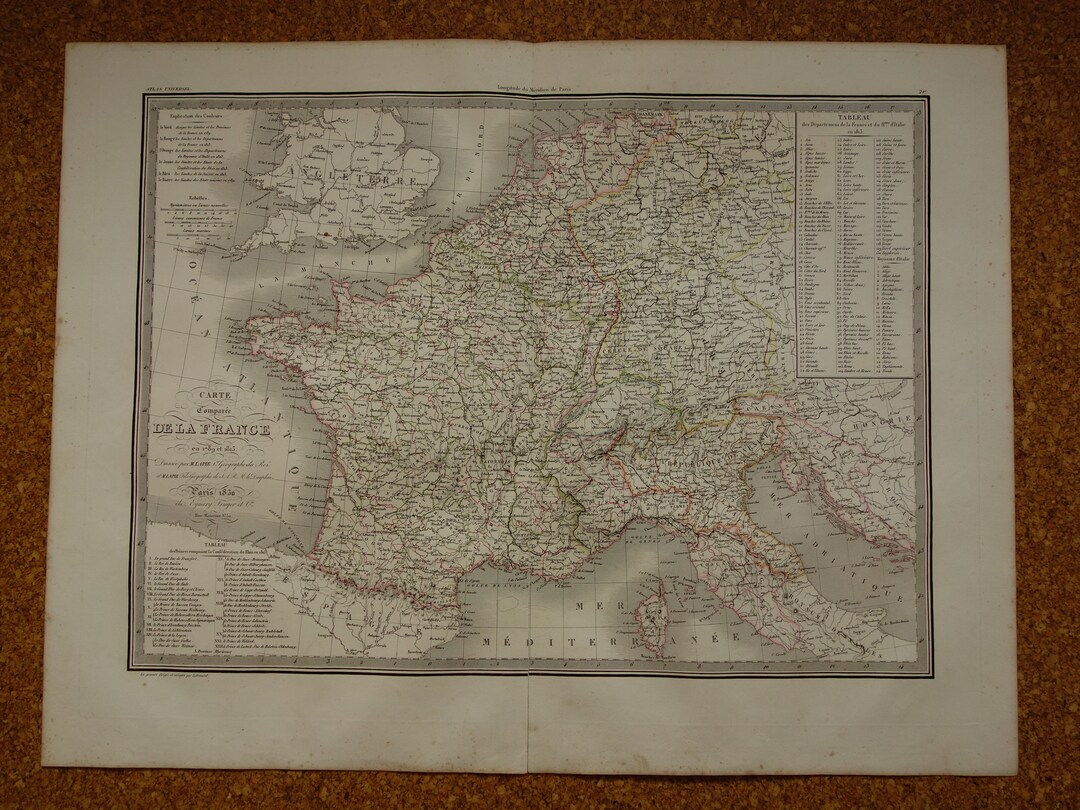 1830 FRANCE Old Map of France LARGE Original Old Hand-colored - Etsy