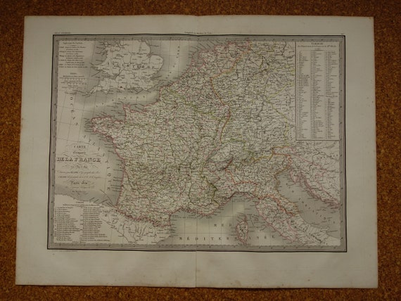 1830 FRANCE Old Map of France LARGE Original Old Hand-colored - Etsy