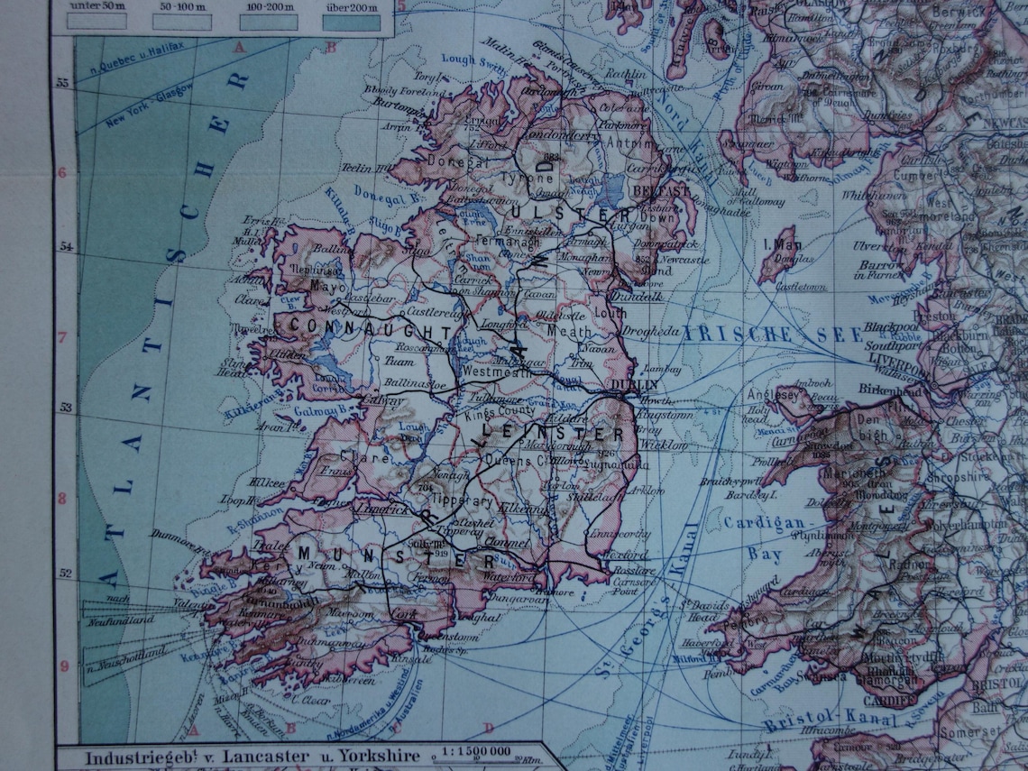 BRITISH ISLES Map 1913 Detailed Old Vintage Print of Great Britain and ...