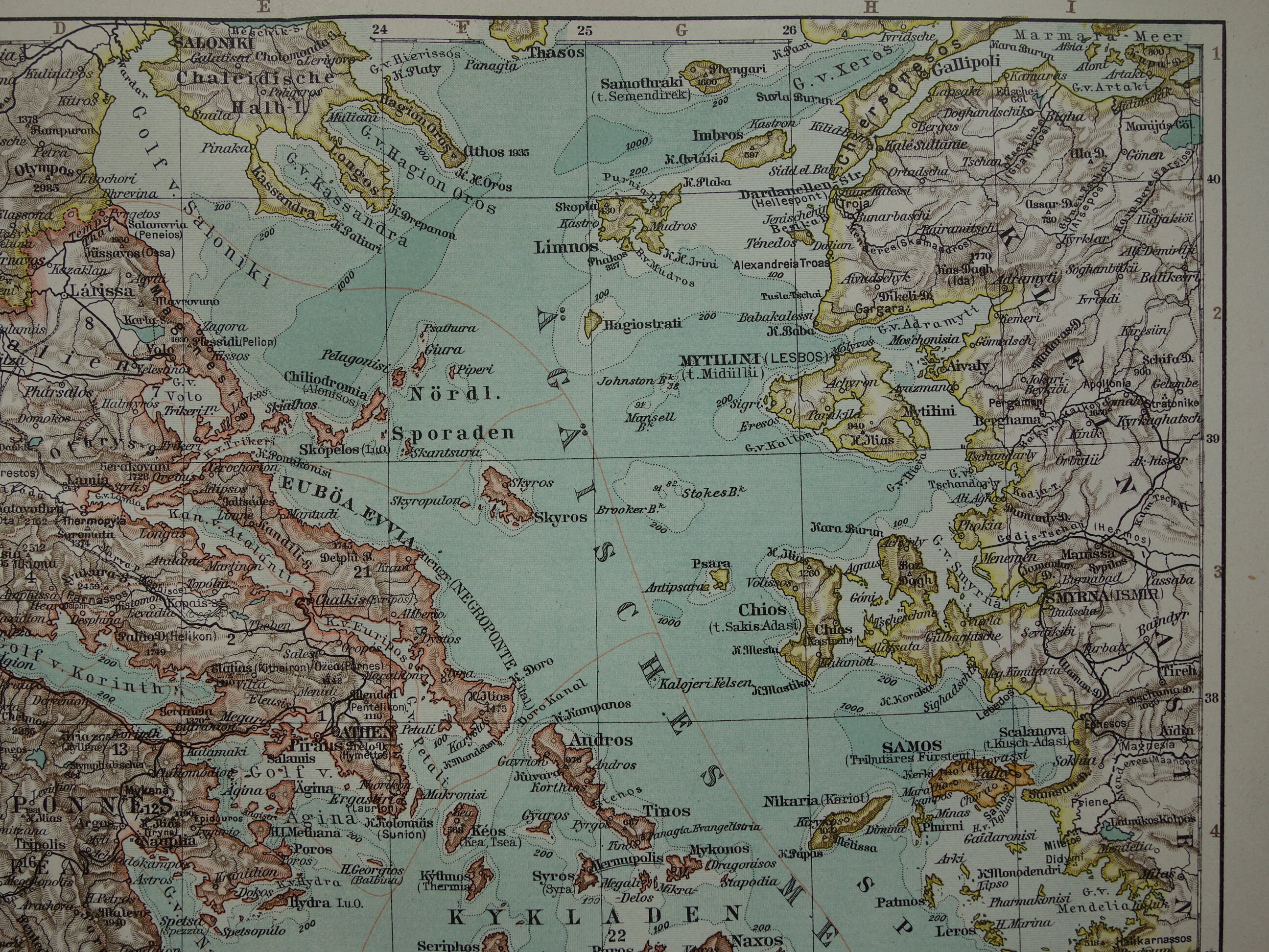 1905 Antique Map of Greece Original Old Vintage Print Athens χάρτη της ...