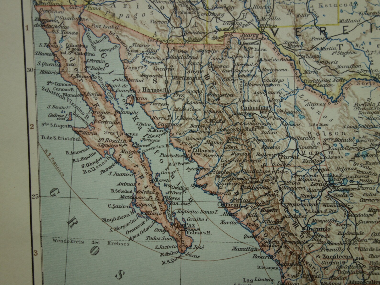 Mexico Antique Map of Mexico Original 100 Years Old Print | Etsy