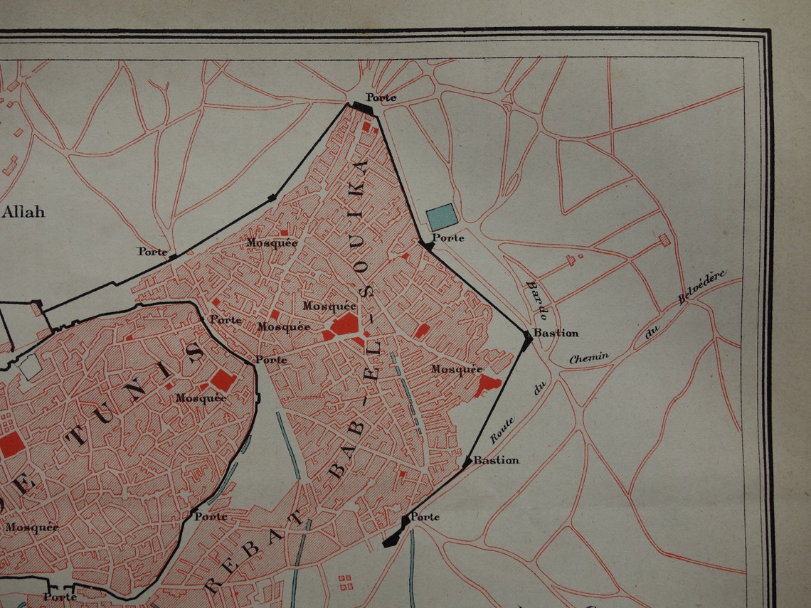 TUNIS Antique Map Original 140 Years Old Print of Tunis - Etsy UK