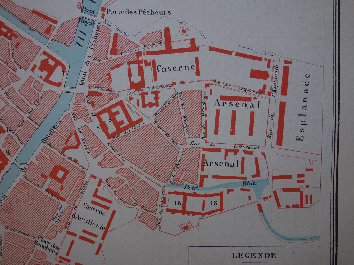 Strasbourg Old Map of Straßburg - Original 1877 Antique Print of ...