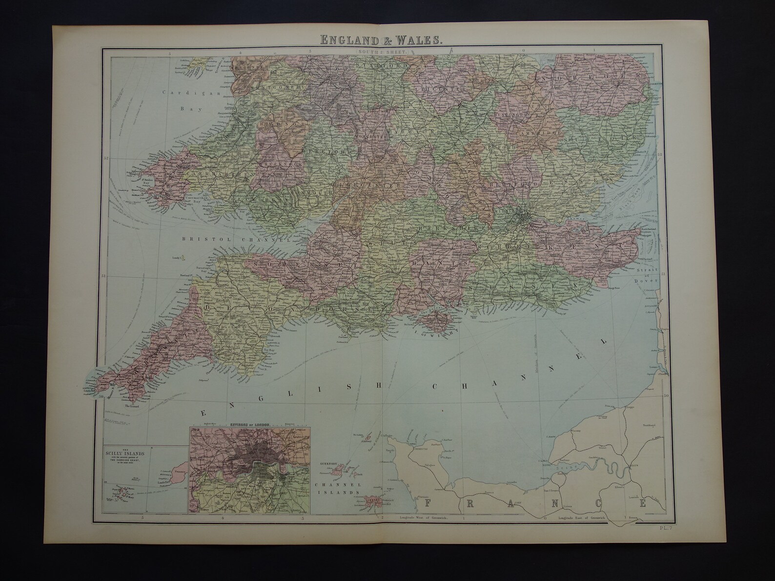 ENGLAND antique map LARGE 1875 original old poster print of | Etsy
