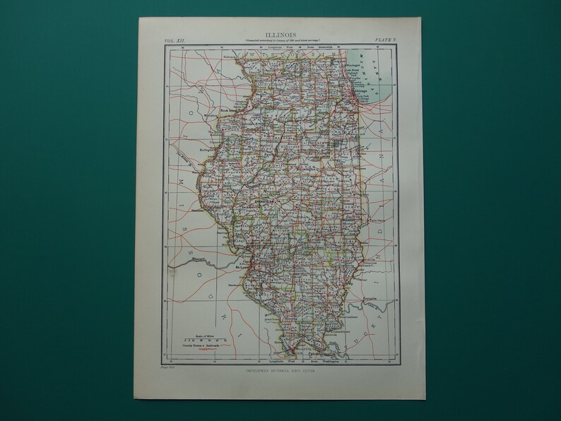 ILLINOIS Old Map of Illinois USA - Beautiful 1881 Original Antique ...