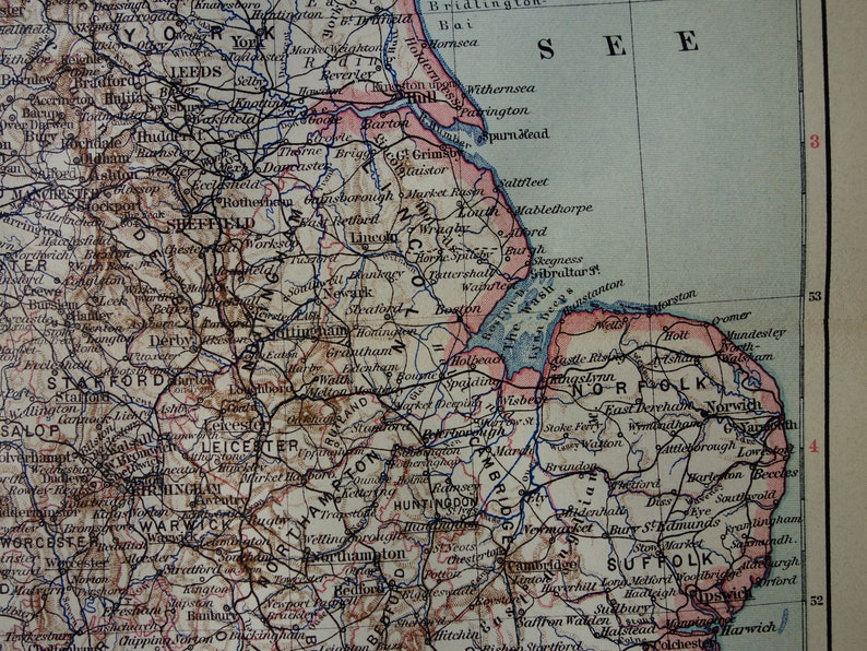 ENGLAND Old Map of England and Wales 1913 Detailed Vintage Poster ...