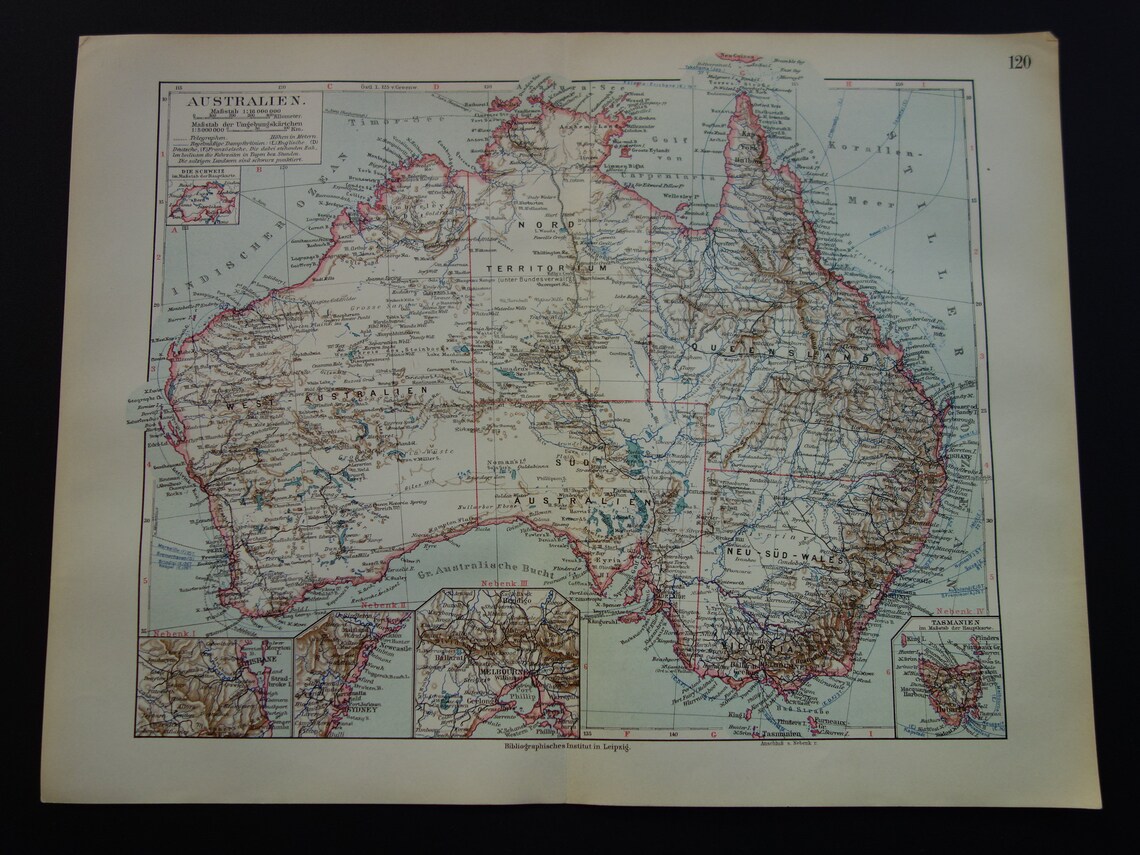 AUSTRALIA Old Map 1913 Very Detailed Antique Map of Australia | Etsy