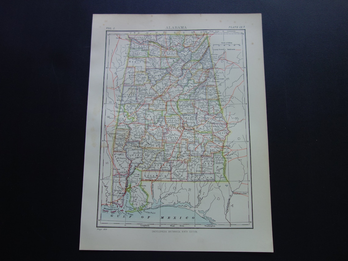 ALABAMA Old Map 1875 Original Antique State Maps of Alabama - Etsy