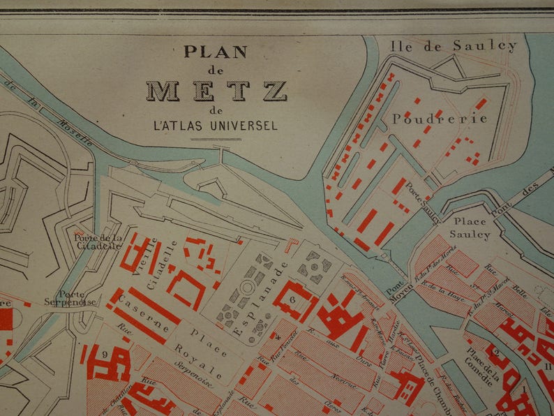 1879 METZ Old Map of Metz France Lovely Original Antique | Etsy