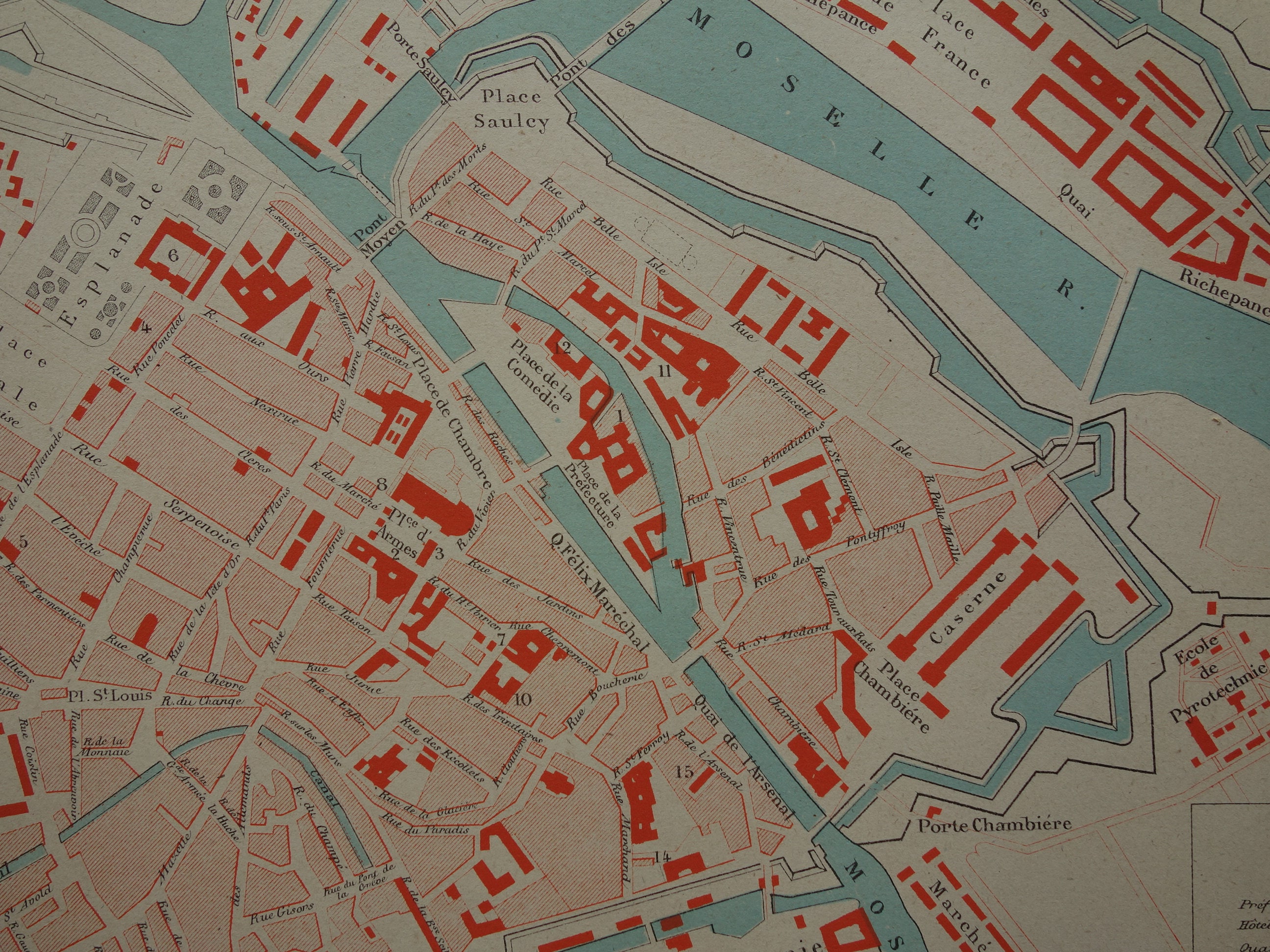 1879 METZ Old Map of Metz France - Lovely Original Antique City Plan ...
