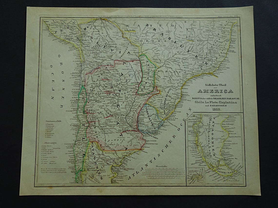 SOUTH AMERICA map 1850 original old hand colored antique print | Etsy