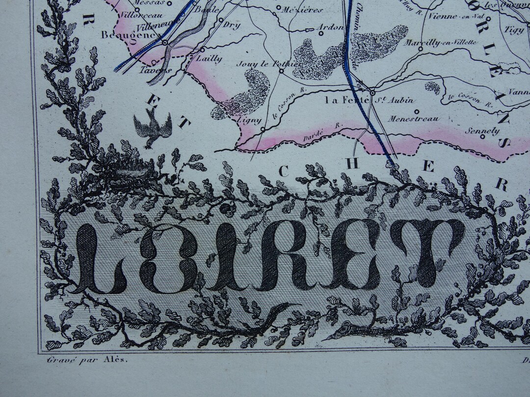 LOIRET Old Map of Loiret Department 1856 Original Antique Print About ...