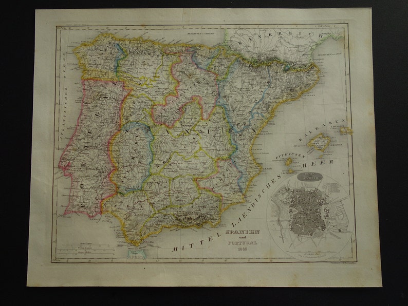 SPAIN Old Map of Spain and Portugal 1849 Original Antique Print Madrid ...