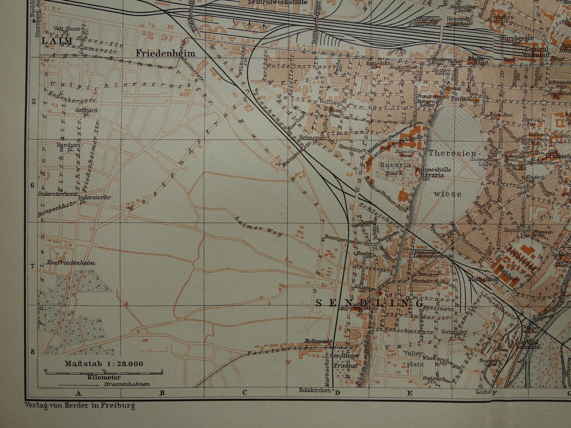 1921 Munich Old Map of Munich Germany Original Antique City Plan About ...