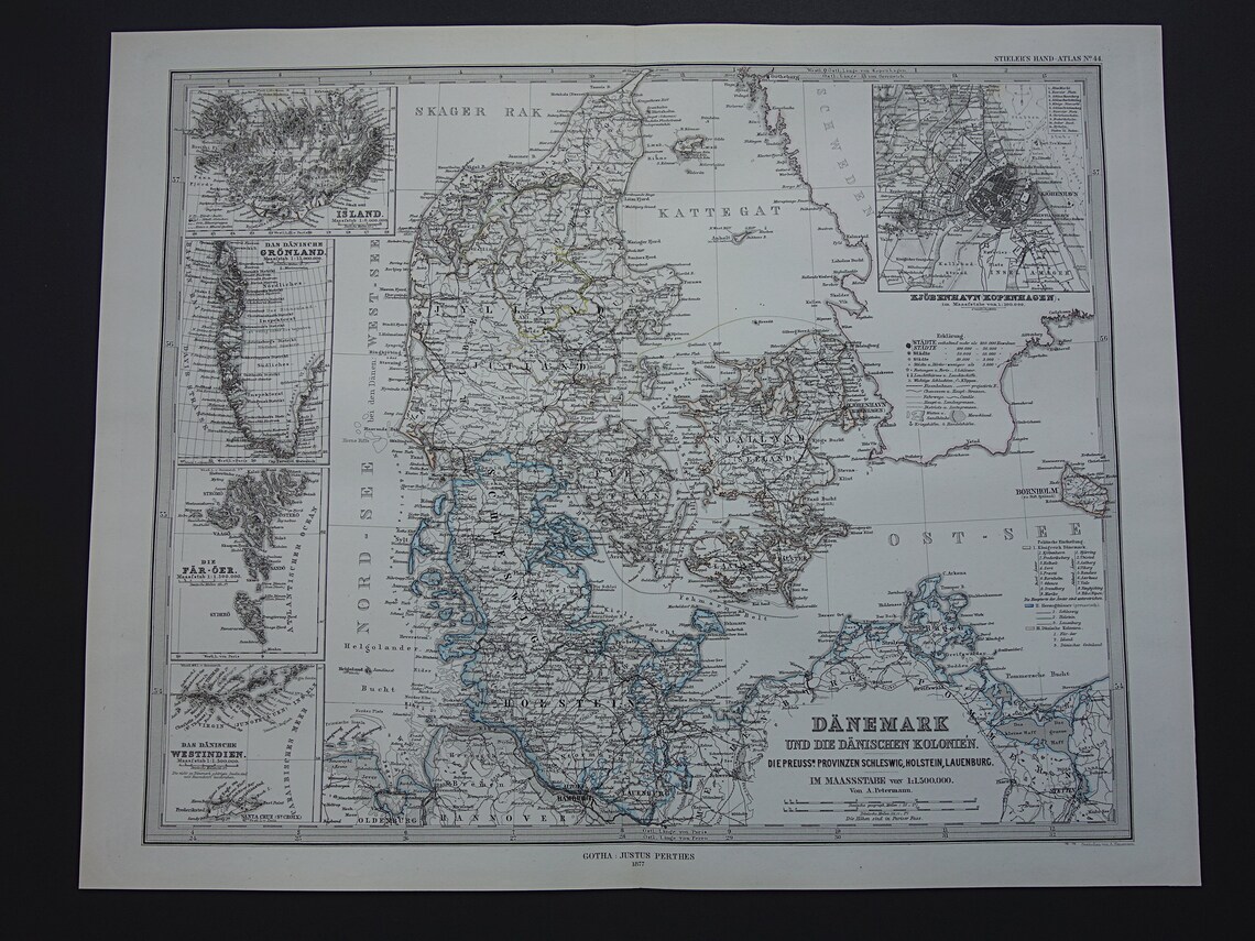 DENMARK Old Map of Denmark and Holstein 1877 Original Large - Etsy